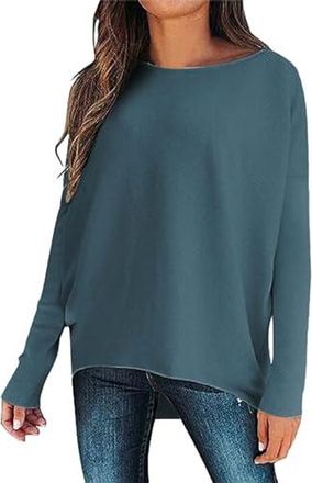 Generic Pull Large Femme Oversize Pull Chaud Hiver Femme Tunique &agrave; Manches Longues Chauve Souris pour Col Bateau &Eacute;paules D&eacute;nud&eacute;es Haut Ample Hiver Tunique Mod