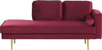 Beliani Chaiselongue Samt rot rechts goldenes Gestell mit Nackenrolle modern Miramas