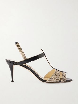 Manolo Blahnik Sandales &Agrave; Brides Arri&egrave;re En Cuir Effet L&eacute;zard Retauxlo 70 - Neutres