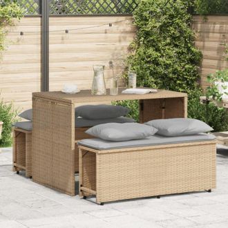 vidaXL Ensemble à manger de jardin et coussins 3 pcs Beige poly rotin - Vidaxl