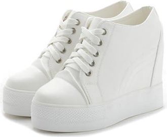 Tosoft Baskets Compens&eacute;es Dissimul&eacute;es For Femmes Chaussures De Sport D&eacute;contract&eacute;es &Agrave; Plateforme Et Bout Rond &Agrave; La Mode(White,34 EU)