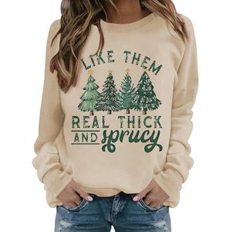 Generic Pull de Noël pour femme - Haut de Noël amusant et moche - Imprimé graphique festif - Manches longues - Style décontracté - Pour fêtes de vacances - Co