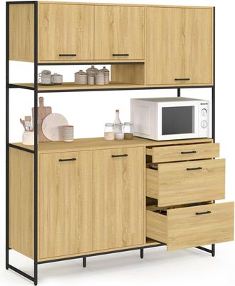 IDMarket Sideboard f&uuml;r die K&uuml;che, 140 cm, Detroit 5 T&uuml;ren + 3 Schubladen, industrielles Design