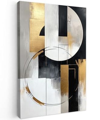 MuchoWow © Impressions sur Toile 80x120 cm Deco Tableau Murale Decoration Salon Peinture Tableaux Chambre Toiles Maison Abstrait - Or - Argent - Formes - Esthé