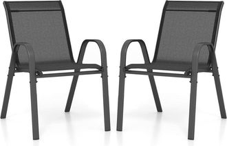 Costway Lot de 2 Chaises de Jardin Exterieures avec Cadre en M&eacute;tal, Chaise de Salle &agrave; Manger Empilable en Tissu Respirant, Fauteuil dExt&eacute;rieur pour