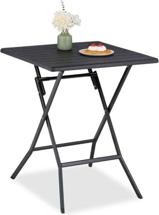 Relaxdays Relaxdays - table de jardin pliante, HxLxP : env. 73x62x62 cm, pour balcon, terrasse, camping, carrée, noire