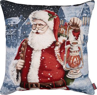 Hossner Gobelin Kissenbezug 45 x 45 Kissenhülle Chenille Glitzer Kissen Gobelinkissen Weihnachtskissen Weihnachtsmann Weicher Stoff Waschbar