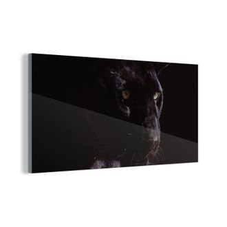 MuchoWow Glasbild Glasfoto Wandbild Bilder Deko 80x40 cm Panther - Tier - Schwarz