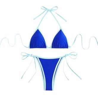 Generic Maillot de bain 2 pi&egrave;ces push-up rembourr&eacute; taille haute pour femme, bleu, M