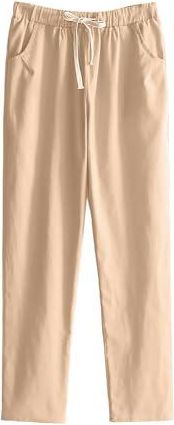 Generic Petite Pantalon court en lin pour femme - Pantalon large fendue pour femme - Pantalon d&eacute;t&eacute; grande taille - Pantalon sarouel avec poches en longueur 7/