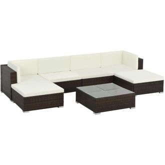 vidaXL Vidaxl - Salon de jardin 7 pcs avec coussins R&eacute;sine tress&eacute;e Marron