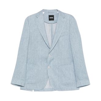 HUGO BOSS Veste ajust&eacute;e en m&eacute;lange de lin - Homme - Vestes - Bleu - Taille: XL