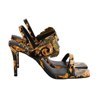 Versace Jeans Couture Femme, Chaussures, Noir, Taille: 39 EU Sandales &agrave; Boucle et Imprim&eacute; Baroque