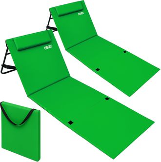 Deuba Detex 2X Strandmatte mit R&uuml;ckenlehne Gepolstert Gr&uuml;n Sonnenliege klappbar UV-best&auml;ndig Tasche Rei&szlig;verschluss Kissen Tragegurt Garten Camping Picknick 