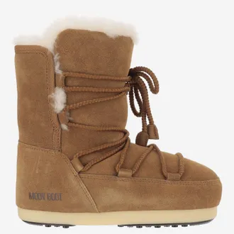 Moon Boot Moon Boot Stivaletti En Pelle E Pelliccia Di Agnello Con Lacci