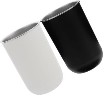 NUOBESTY 2 St&uuml;ck Teiliges Edelstahl Verschlei&szlig;fest Doppelwandig Wei&szlig; und Schwarz Praktischer Badezimmer Aufbewahrungsbecher f&uuml;r Zahnb&uuml;rstenhalter und Ordnungsh