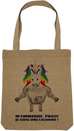 Fabulous Sac Shopping Tote Bag Aspect Lin - MEmmerde pas Je Suis Une Licorne Dessin Super-Licorne Pas Content M&eacute;chant Muscl&eacute; Animaux Fantastiques - Sac de Cour