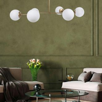 Pier Import Suspension design dorée 6 globes verre dépoli SIERRE