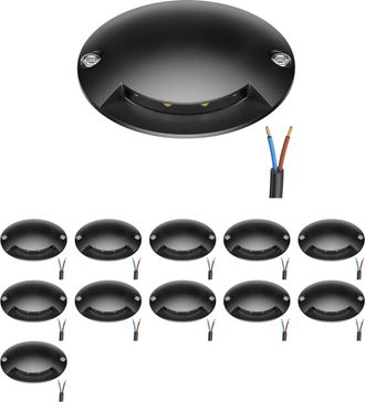 LEDs Com 12 St&uuml;ck LED Bodenleuchte, Wegmarkierung RUNDA f&uuml;r au&szlig;en, IP67, anthrazit, rund, 70mm &Oslash;, warmwei&szlig;