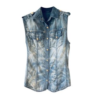 Balmain Faded Wash Military Denim Vest Size XS