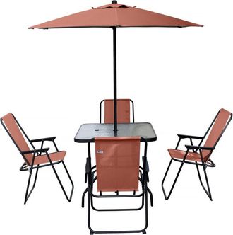 Habitat et Jardin Table et chaises de jardin avec parasol en m&eacute;tal Convivia - 4 places - Terracotta