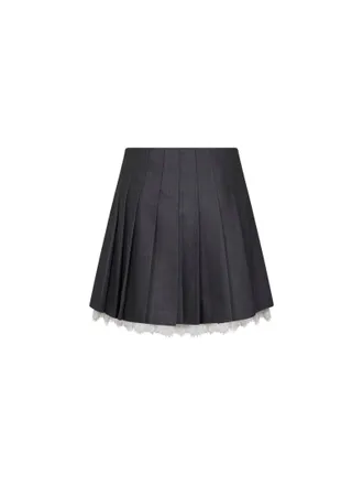 Self Portrait Womens Skirt Pleated Mini Grey Wool-Blend Polyester