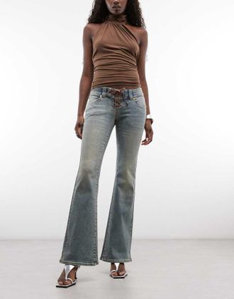Abrand 00 jean &eacute;vas&eacute; &agrave; taille nou&eacute;e en bleu clair d&eacute;lav&eacute;