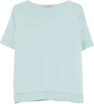 D.exterior Femme, Tops, Bleu, Taille: 40 FR Haut &agrave; Manches Courtes Orn&eacute;