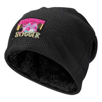 Ahdyr Bonnet en Maille gaufr&eacute;e Soccer Drip Game Day, Polaire, Chaud et Chaud pour lhiver, pour Hommes et Femmes, Noir