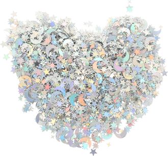 Cabilock 1 Beutel Glitzer Konfetti mit Mond und Sternmotiven 60g Silbernes Pailletten Konfetti Tischdeko f&uuml;r Hochzeiten Geburtstage und Festivals