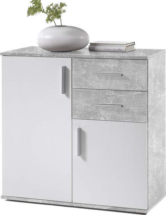 Möbelando Kommode Schrank Sideboard Mehrzweckschrank Standschrank Freida IV Beton/Weiß