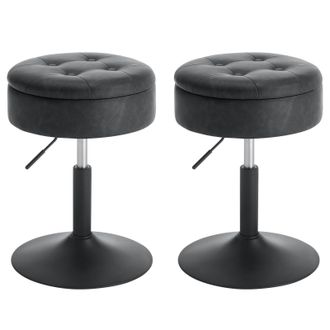Woltu Schminktisch Stuhl 2er Set, Sitzhocker mit Stauraum, Hocker H&ouml;henverstellbar aus Bequemem Kunstleder, 360&deg; drehbar, F&uuml;r Schlafzimmer, Wohnzimmer, Essz