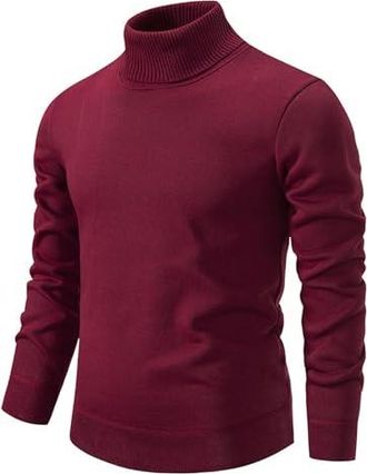 Generic Haut à col roulé pour homme, tricot côtelé, coupe ajustée, solide, manches longues, col roulé léger, pull basique pour lautomne et lhiver, Rouge, XXL
