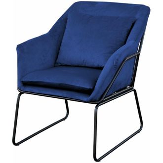 SVITA JOSIE Fauteuil rembourr&eacute; Fauteuil dappoint bleu Fauteuil relax simple Velours