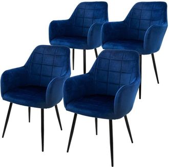 ML Design Ml-design - ecd Germany Lot de 4 Chaises de Salle &agrave; Manger - Bleu Fonc&eacute; - Style R&eacute;tro - Assise Rembourr&eacute;e Aspect Velours - Pieds en M&eacute;tal Noir - avec