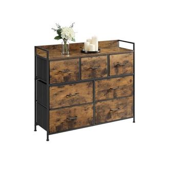 Relaxdays Kommode, 7 Stoffschubladen, Industrial, HBT: 98x85x28,5 cm, Wohnzimmer, Flur, Beistellkommode, schwarz/braun