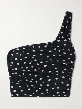 Blazé Milano Haut Asymétrique En Crêpe De Chine De Soie Imprimé À Fronces Mariquita Reef - Bleu