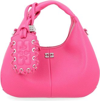Ganni Womens Handbag Hobo Mini Fuchsia Recycled Polyester Handbags Hand Bags