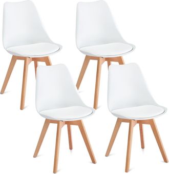 IDIMEX Esszimmerstuhl Abby, Stuhl Esszimmer K&uuml;chenstuhl Esstischstuhl Polsterstuhl, aus Kunststoff, Retro Design, im 4er Set, in wei&szlig;