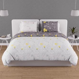 Soleil d'Ocre Parure Housse de Couette 240X220 cm Lisa Anthracite 57 Fils/ cm2