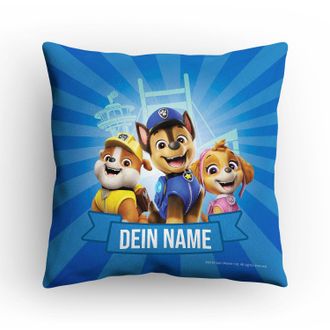 Picanova Personalisiertes Paw Patrol Dekokissen - weiches Premium Kinderkissen mit Namen f&uuml;r Bett Sofa und Spielzimmer - ideale Kinderzimmer Deko - Gl&uuml;ckliche 
