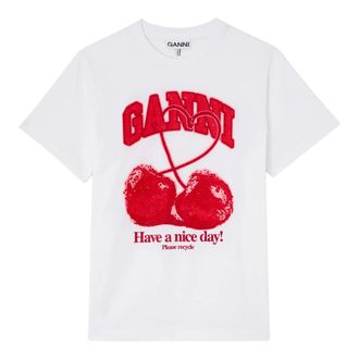 Ganni T-Shirt mit Kirsche - - Tops - Damen - Wei&szlig; - S