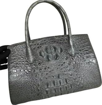 Generic Sac cabas classique pour femme en cuir de crocodile v&eacute;ritable, grand sac &agrave; main &agrave; poign&eacute;e sup&eacute;rieure, sac fourre-tout pour femme en cuir dalligator, i