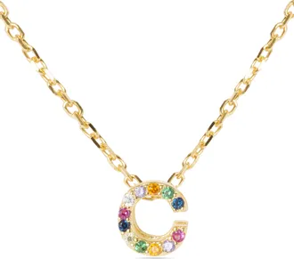 Luxenter Alphabet-Halskette aus 925er Sterlingsilber und mehrfarbigen Zirkonia mit einer Vergoldung aus 18-kar&auml;tigem Gelbgold