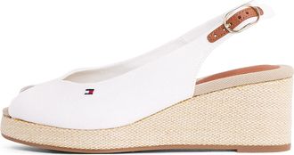 Tommy Hilfiger Damen Wedge Sandalen Flag Mid Slingback Verstellbarer Riemen, Weiß (Ecru), 40