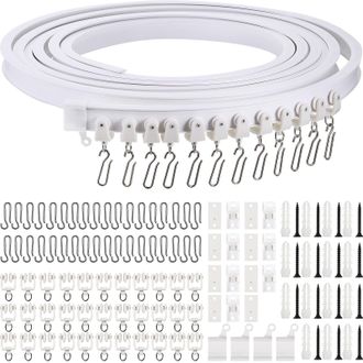 Jetec Biegsame Decke Gebogene Vorhangschiene Flexible Halterung Weiche Fenster für Vorhang Schiene mit Metall Haken, Bett Vorhänge Zimmer Trennwand (Weiß, 5