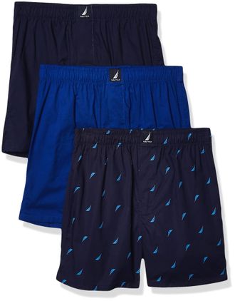 Nautica Herren-Boxershorts, Baumwolle, gewebt, dunkelblau/Surfer/Segel (Peacoat/Surf The Web/Sails), Größe XL, 3er-Pack