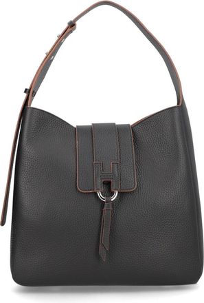 Hogan Womens Trend Hobo Bag Black Calfskin Shoulder