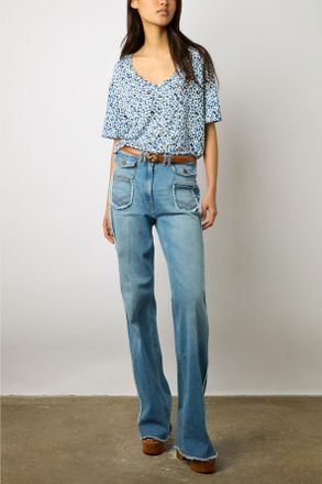 Gerard Darel T-shirt V imprim&eacute; l&eacute;opard - MISHA - Indigo