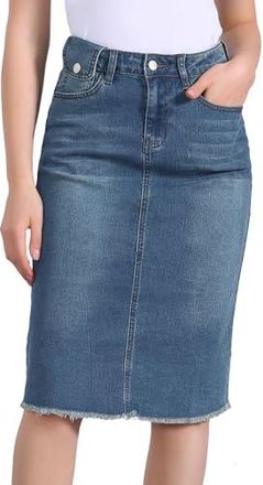 Allegra K Jupe en Jean Femmes Mi-Longue Taille Haute Jupe Droite en Denim Vintage Décontractée Bleu 3XL